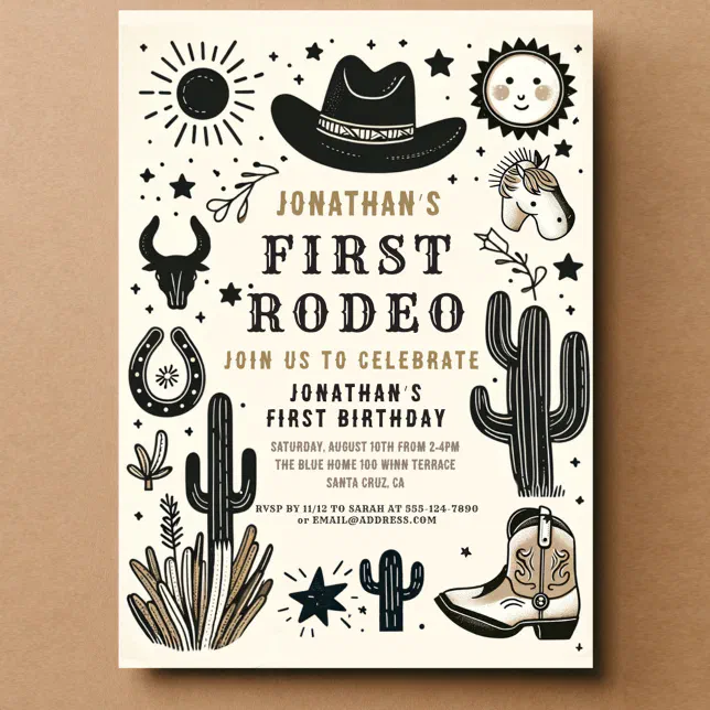Cowboy Wild Western First Rodeo First Birthday 1st Invitation | Zazzle