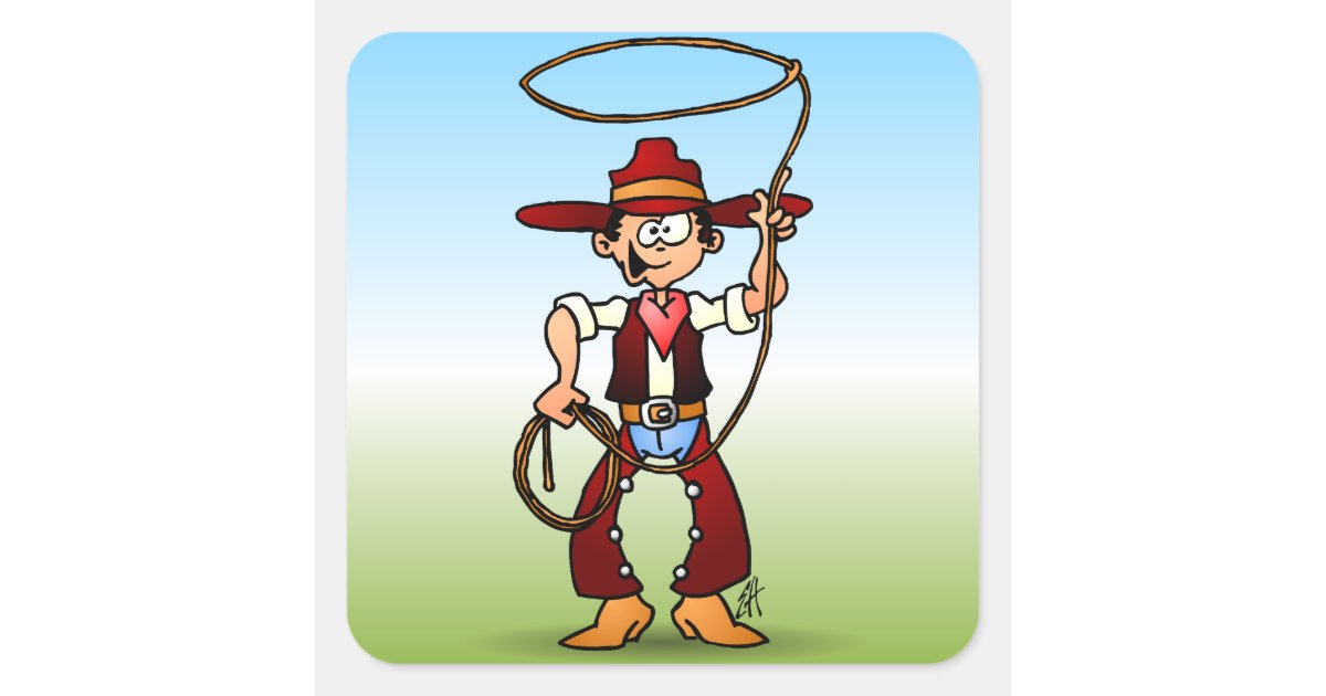 Cowboy with a lasso square sticker | Zazzle