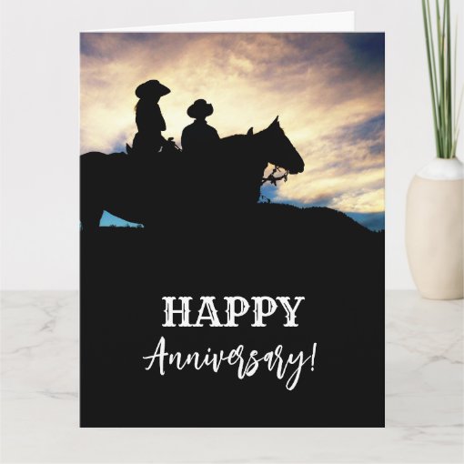 Cowboys cowgirls horses anniversary greeting card | Zazzle