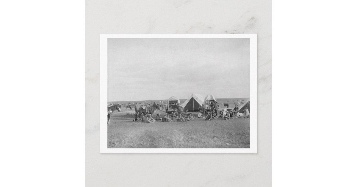Cowboys Sitting around Chuckwagon Photograph Postcard | Zazzle