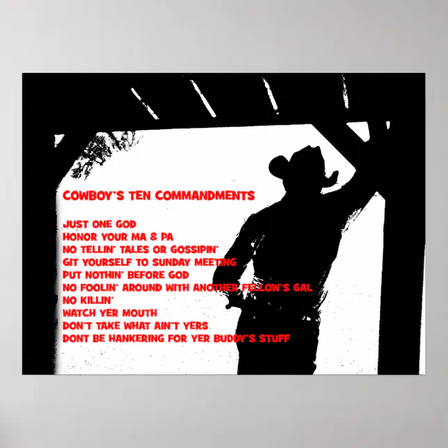 Cowboy's Ten Commandments Poster | Zazzle