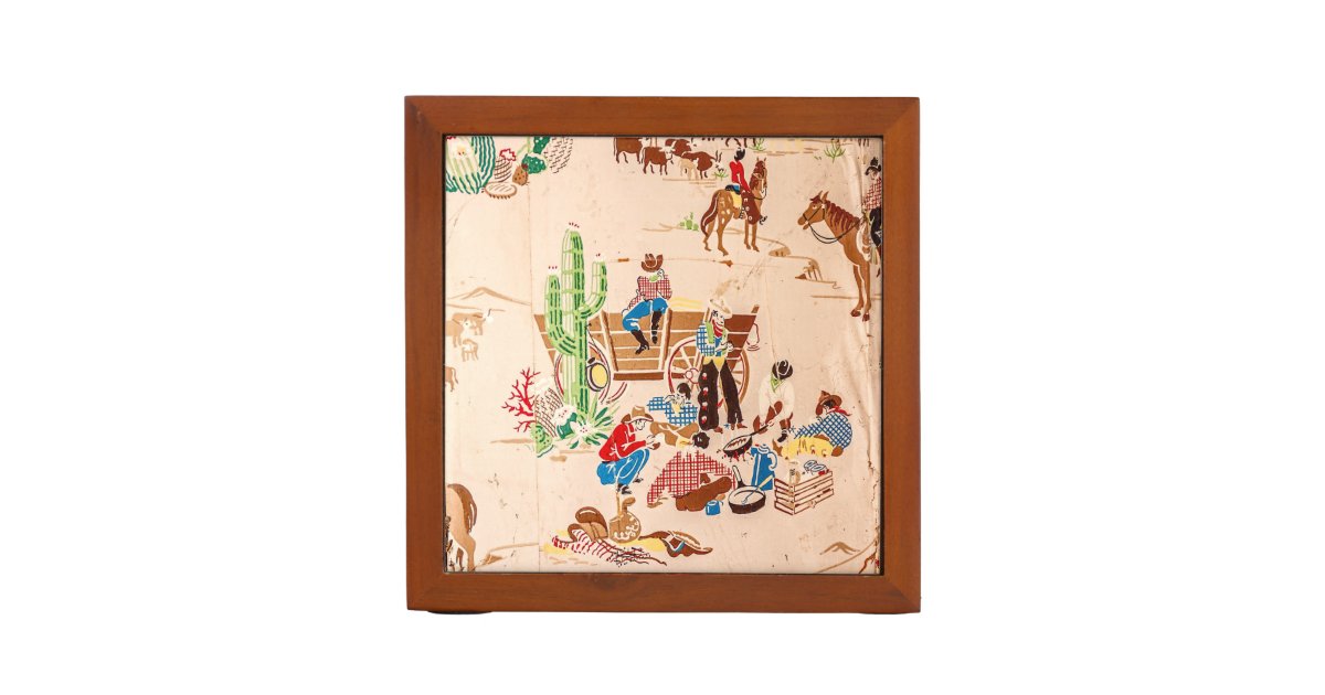 Cowboys - Vintage Wallpaper - Wild West Desk Organizer | Zazzle