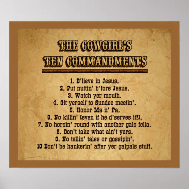 Cowgirl 10 Commandments Poster | Zazzle