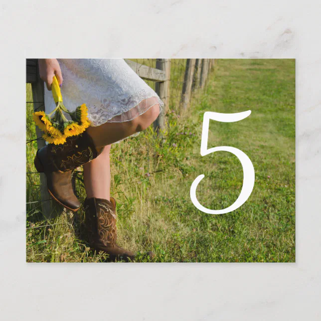 Cowgirl and Sunflower Western Wedding Table Number | Zazzle