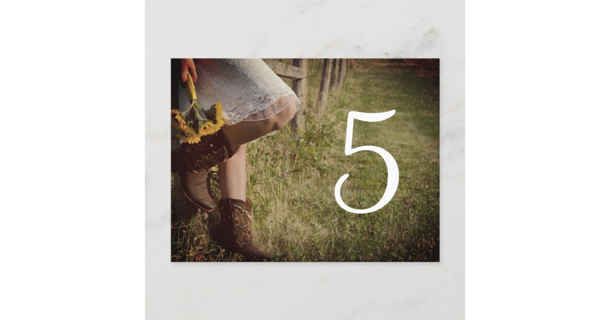 Cowgirl and Sunflower Western Wedding Table Number | Zazzle