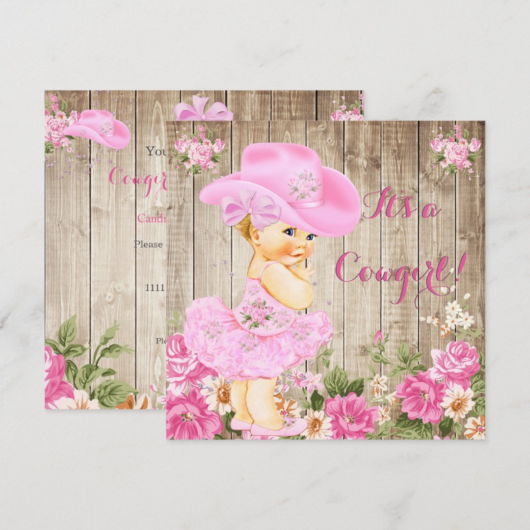 Cowgirl Baby Shower Pink Rustic Wood Girl Blonde Invitation | Zazzle