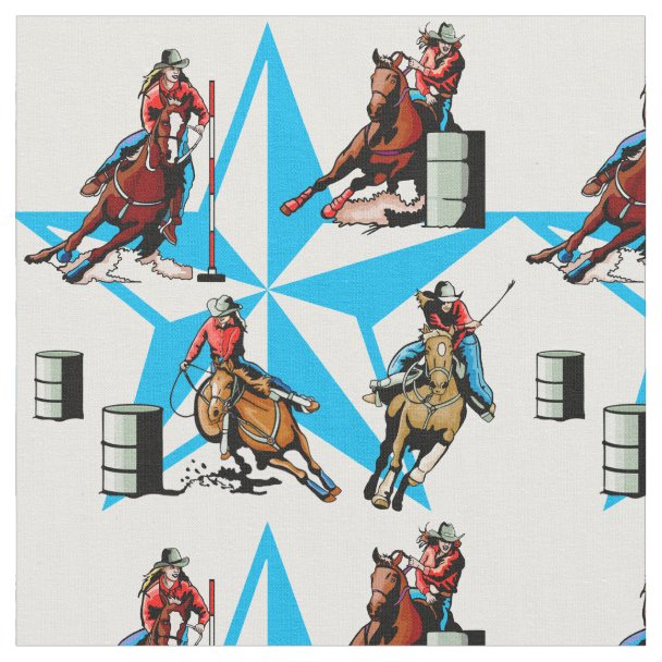 Western Rodeo Cowgirl Barrel Racing Fabric | Zazzle