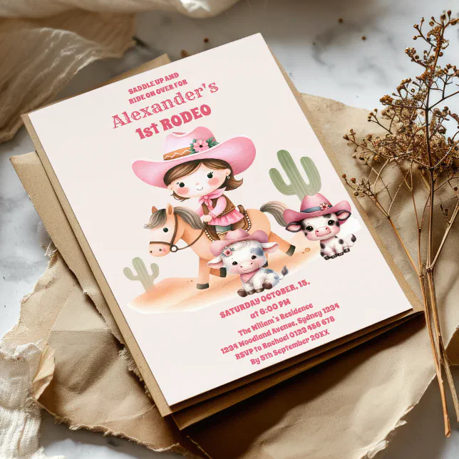 Cowgirl Birthday 1st Rodeo Invitation | Zazzle