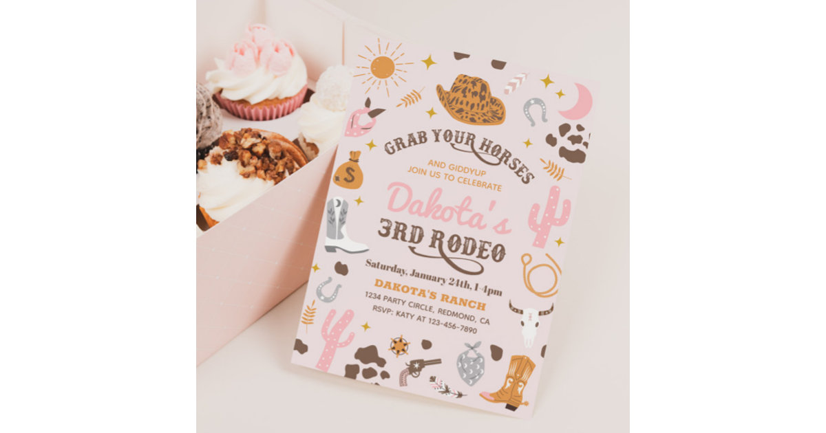 Cowgirl Birthday Invitation | 3rd Rodeo Invitation | Zazzle