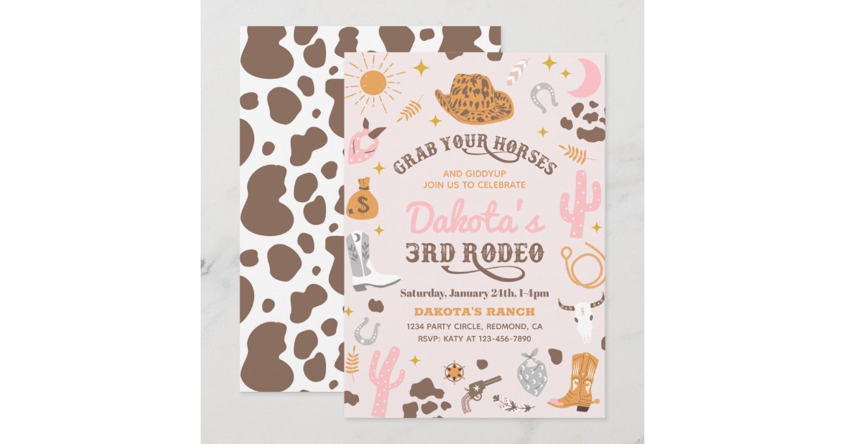 Cowgirl Birthday Invitation | 3rd Rodeo Invitation | Zazzle