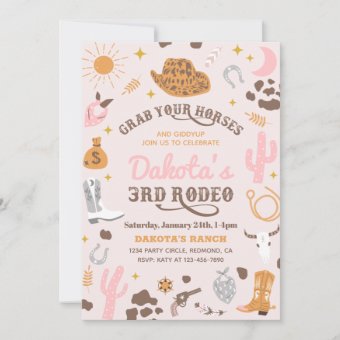 Cowgirl Birthday Invitation | 3rd Rodeo Invitation | Zazzle