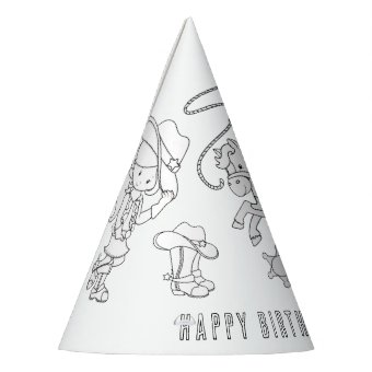 Cowgirl Birthday Party - Color Your Own Party Hat | Zazzle