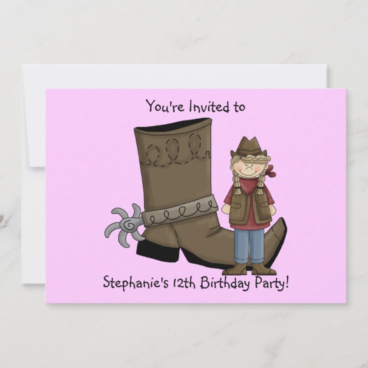 Cowgirl Boots & Spurs - Birthday Girl Celebration Invitation | Zazzle