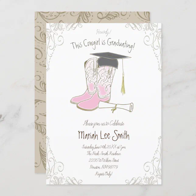 Cowgirl Country Western Graduation Party Invitation | Zazzle