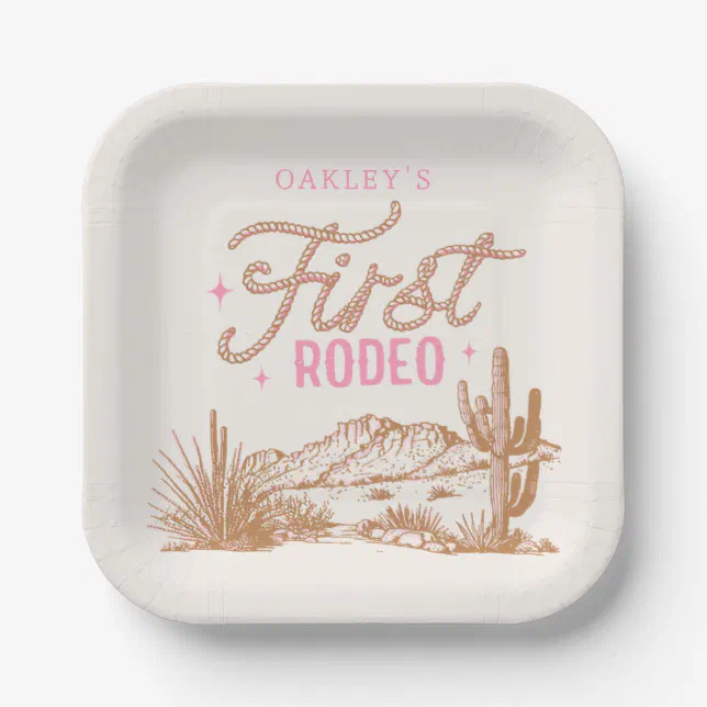 Cowgirl First Rodeo Birthday Plates | Zazzle