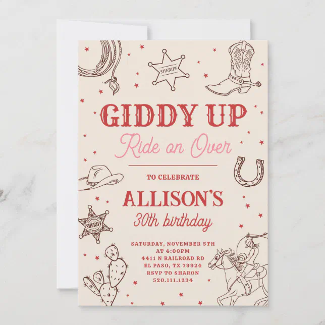 Cowgirl Giddy Up Birthday Party Invitation | Zazzle