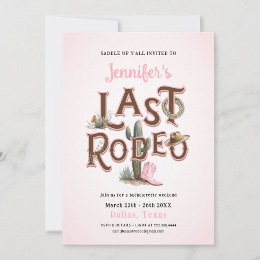 Cowgirl Last Rodeo Bachelorette Invitation | Zazzle