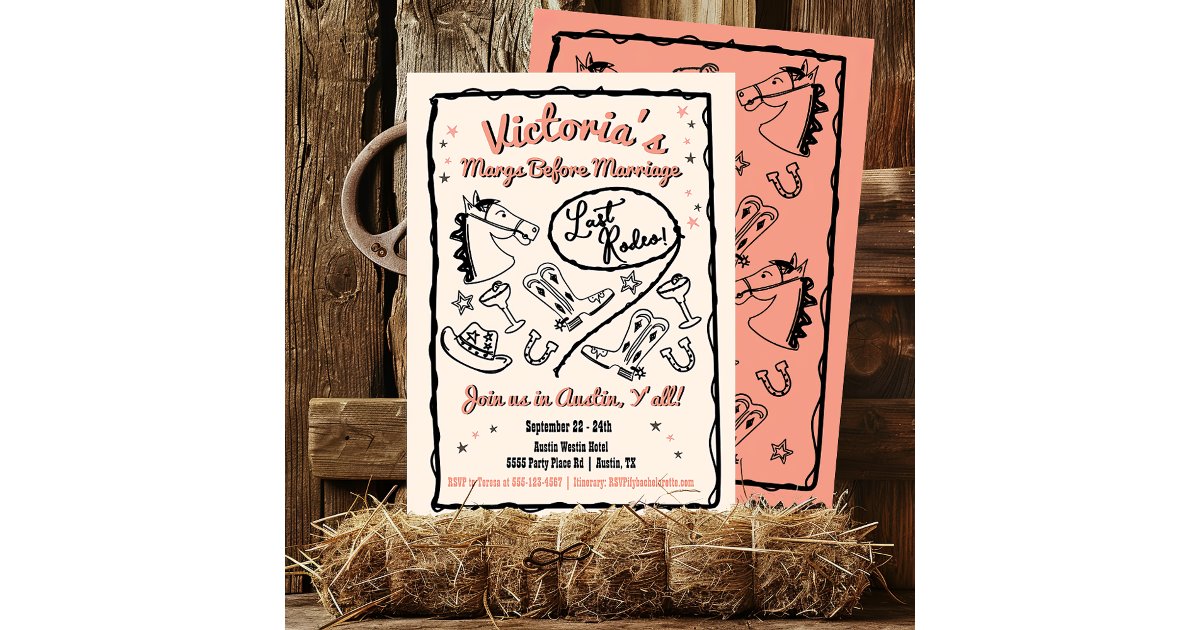 Cowgirl Last Rodeo Hand drawn Funky Bachelorette Invitation | Zazzle