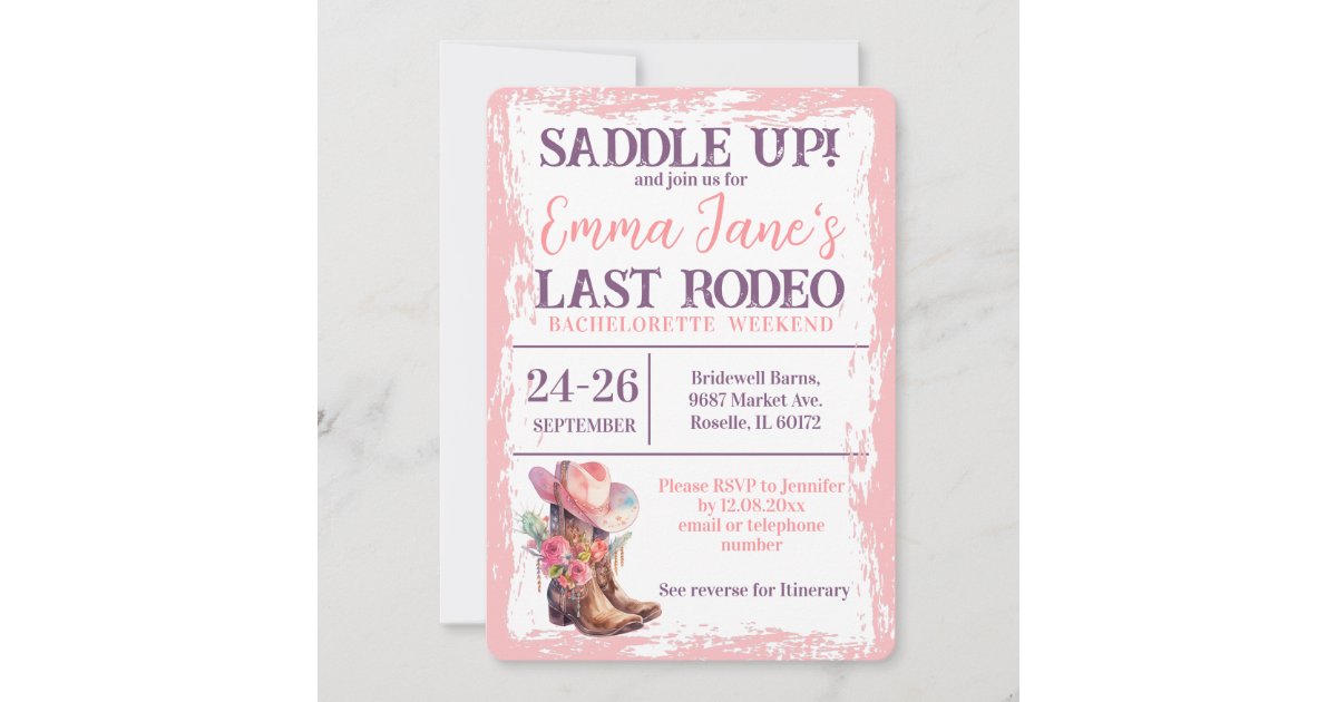 Cowgirl Last Rodeo Pink Bachelorette Weekend Invitation | Zazzle