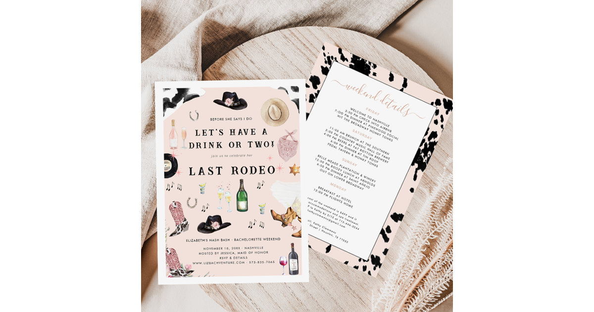 Cowgirl Nashville Pink Last Rodeo | Bachelorette Invitation | Zazzle