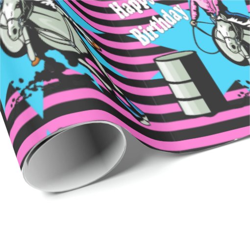 Cowgirl On Horse Barrel Racer Happy Birthday Wrapping Paper | Zazzle