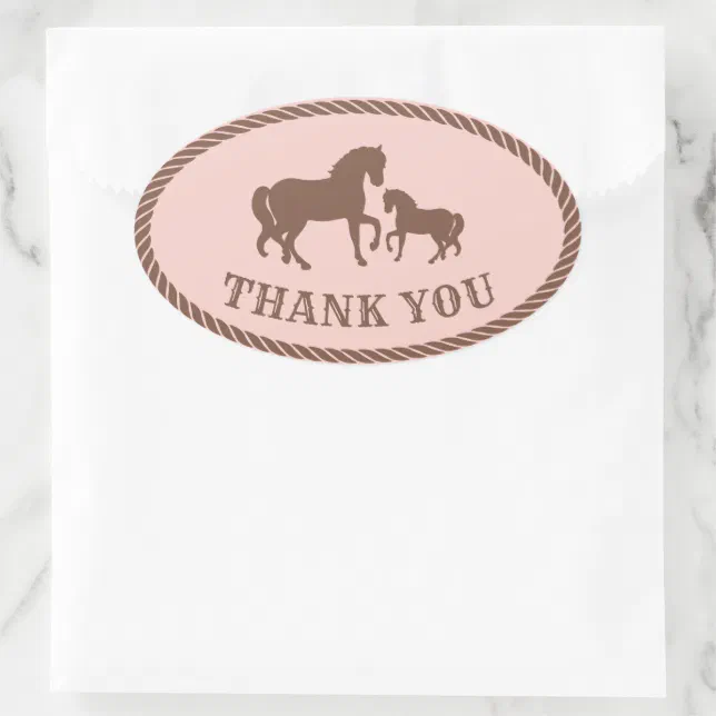 Cowgirl Party | Horse | Thank You Oval Sticker | Zazzle