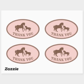 Cowgirl Party | Horse | Thank You Oval Sticker | Zazzle