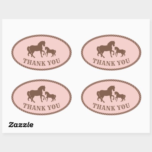 Cowgirl Party | Horse | Thank You Oval Sticker | Zazzle