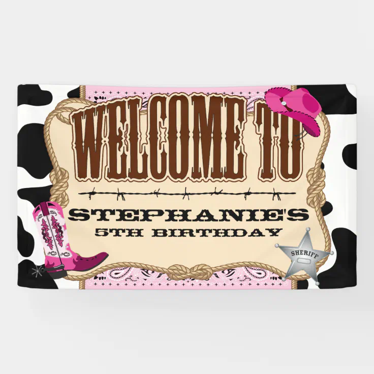 Cowgirl, Pink Birthday, Welcome Banner | Zazzle