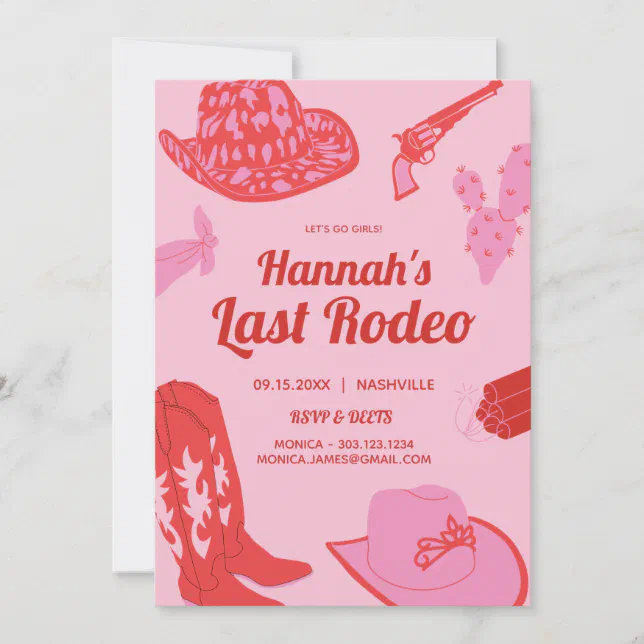 Cowgirl Pink Last Rodeo Bachelorette Invitation | Zazzle