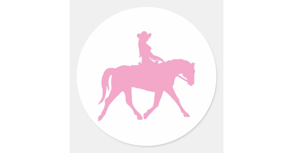 Cowgirl Riding Her Horse (pink) Classic Round Sticker | Zazzle