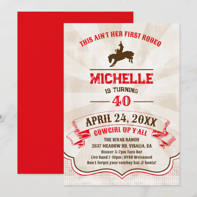 Cowgirl Rodeo Birthday Invitation for Adults | Zazzle