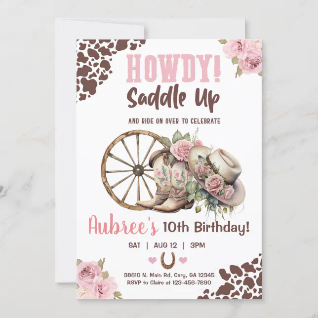 Cowgirl, saddle up, howdy, girl birthday invite. invitation | Zazzle
