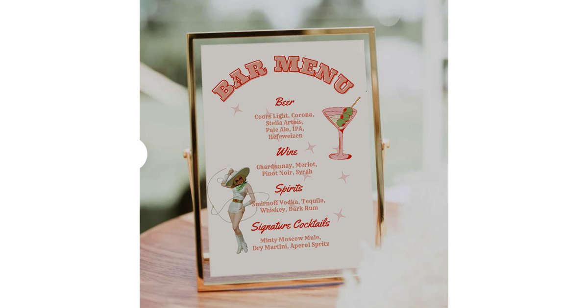 Cowgirl Western Bar Menu Signature Cocktails | Zazzle