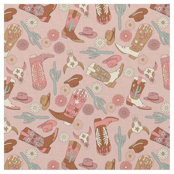 Western Cowboy Boot And Cowboy Hat Butterfly Fabric | Zazzle