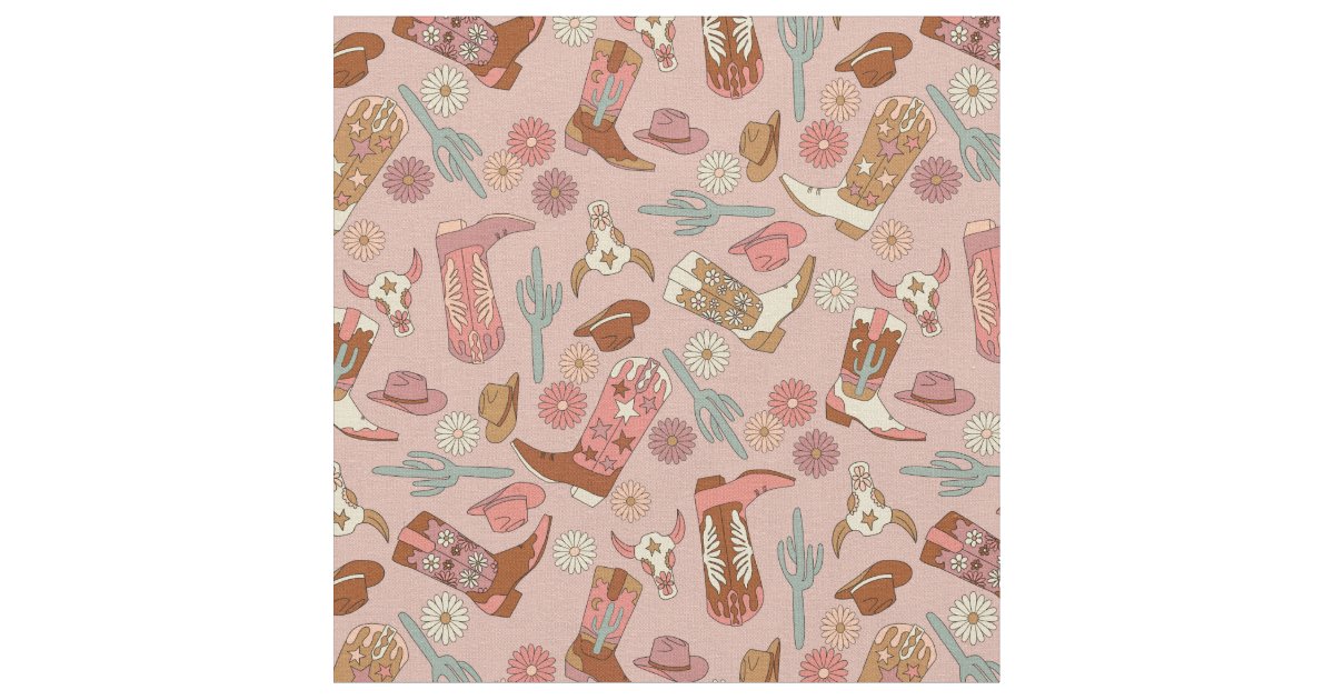 Cowgirl Western Boho Cowboy Boots Fabric | Zazzle