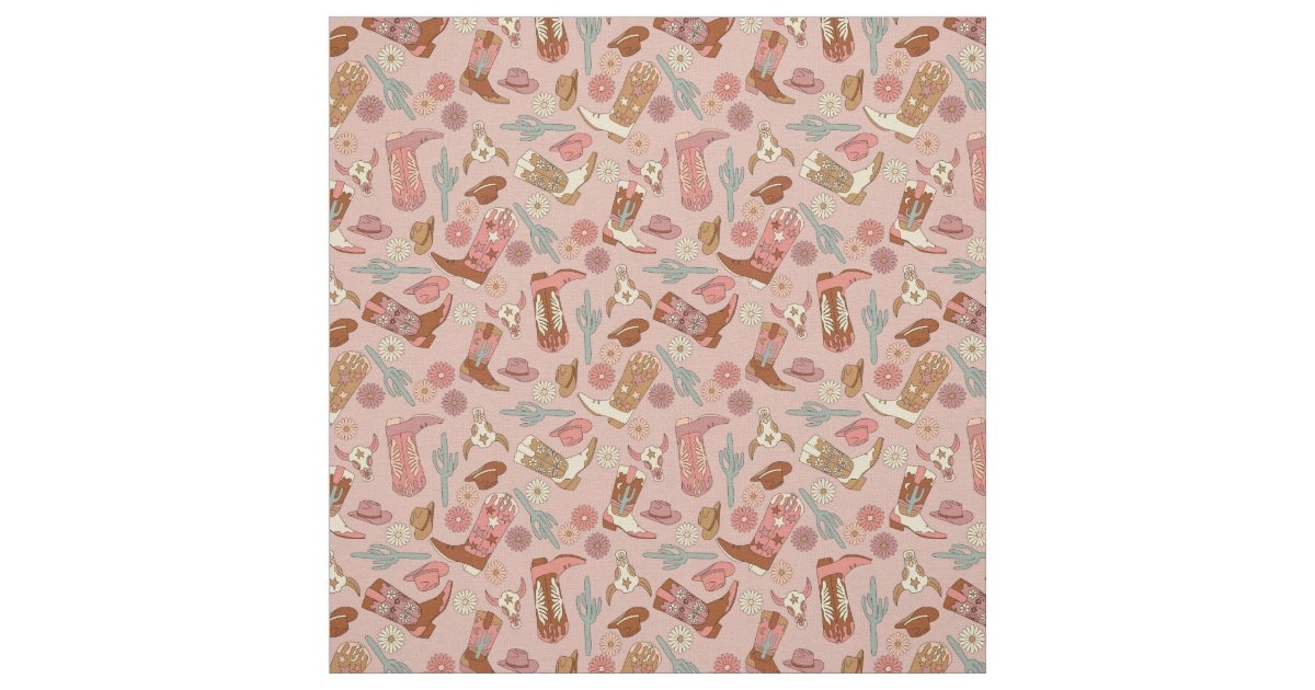 Cowgirl Western Boho Cowboy Boots Fabric | Zazzle