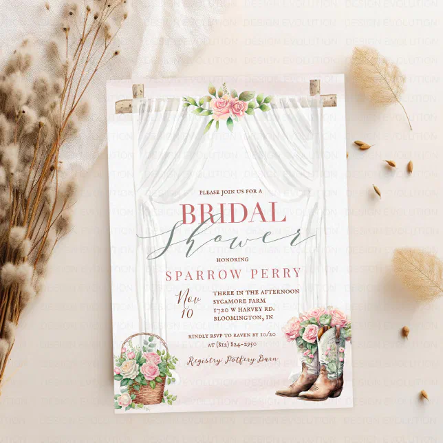 Cowgirl Western Rustic Floral Bridal Shower Invitation | Zazzle