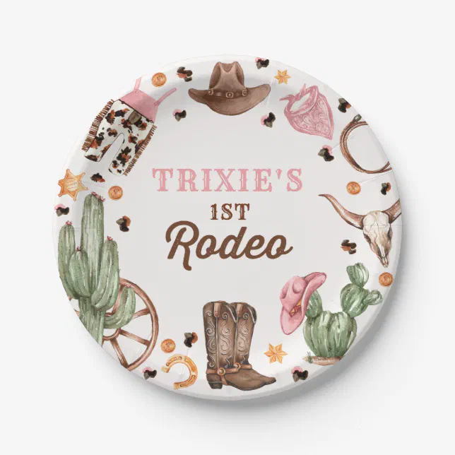 Cowgirl Wild West 1st Rodeo Ranch Birthday Party Paper Plates | Zazzle
