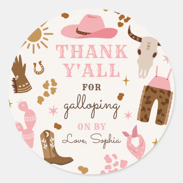 Cowgirl Wild West Rodeo Ranch Birthday Favor Classic Round Sticker | Zazzle