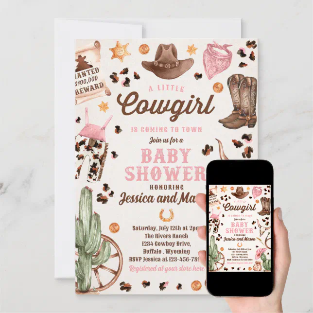 Cowgirl Wild West Rodeo Ranch Girl Baby Shower Invitation | Zazzle