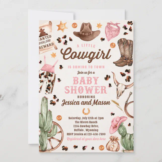 Cowgirl Wild West Rodeo Ranch Girl Baby Shower Invitation | Zazzle