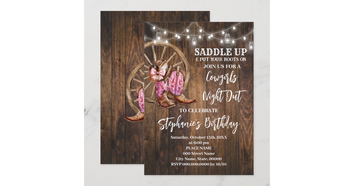 Cowgirls Night Out Pink Western Country Birthday Invitation | Zazzle