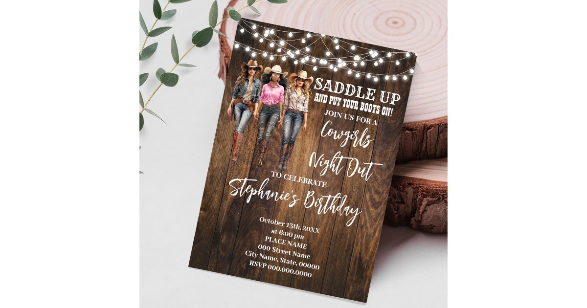 Cowgirls Night Out Western Country Birthday Invitation | Zazzle