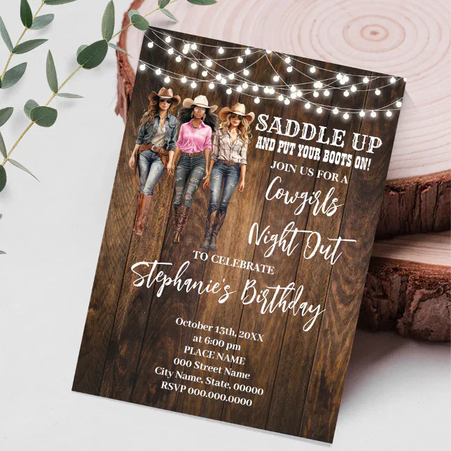 Cowgirls Night Out Western Country Birthday Invitation | Zazzle