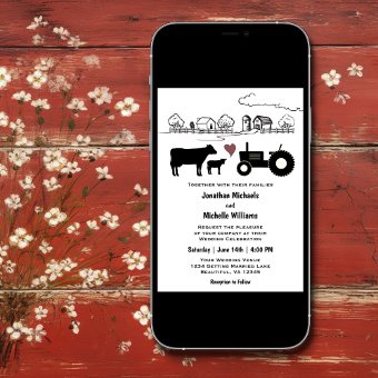 Cows and Tractor Country Farm All in One Wedding Invitation | Zazzle