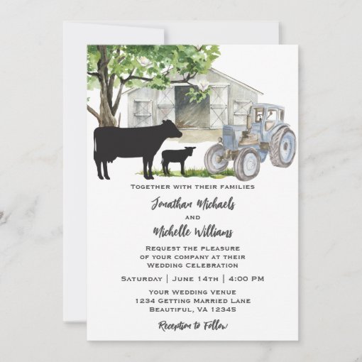 Cows and Tractor Country Farm Wedding Invitation | Zazzle
