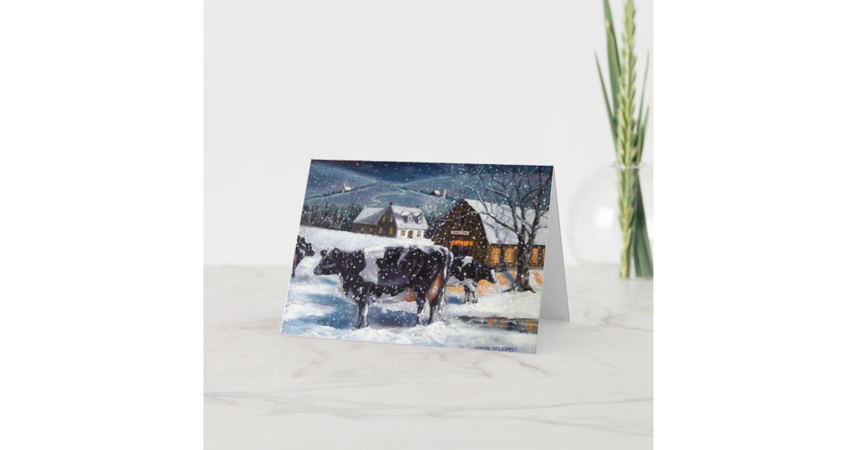 COWS: CHRISTMAS: SNOW: ART: HOLSTEIN HOLIDAY CARD | Zazzle