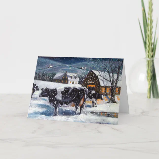 COWS: CHRISTMAS: SNOW: ART: HOLSTEIN HOLIDAY CARD | Zazzle
