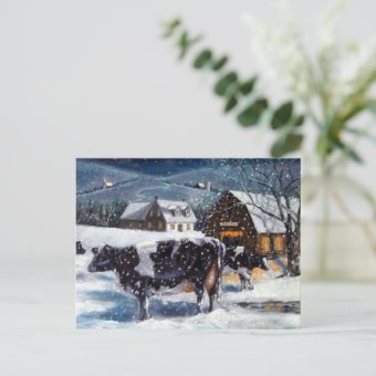 COWS: CHRISTMAS: SNOW: ART: HOLSTEIN HOLIDAY POSTCARD | Zazzle